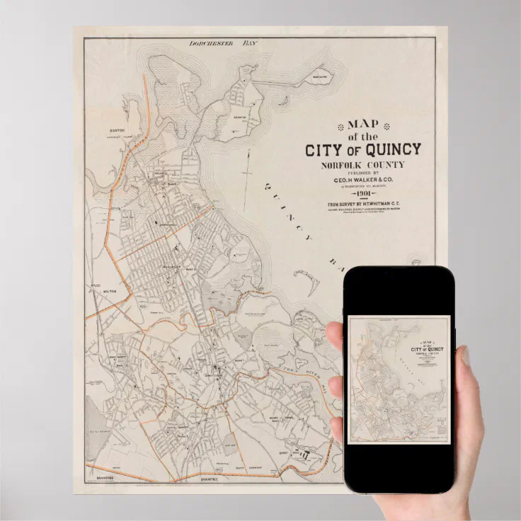 Vintage Map of Quincy MA (1901) Poster | Zazzle