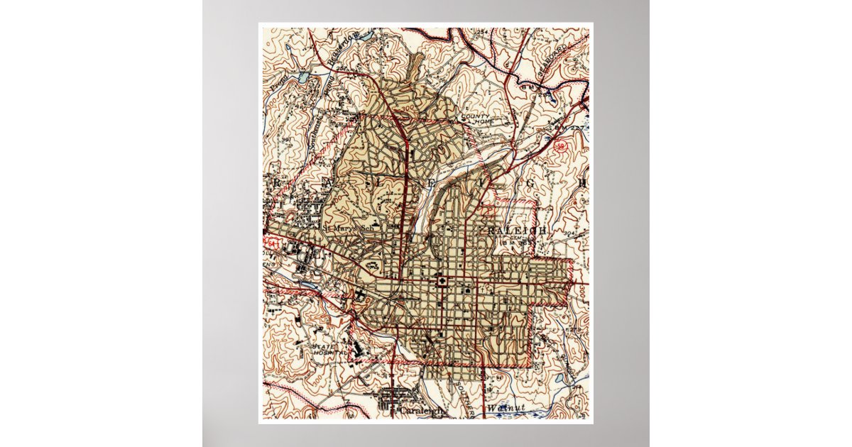 Vintage Map of Raleigh North Carolina (1940) Poster | Zazzle