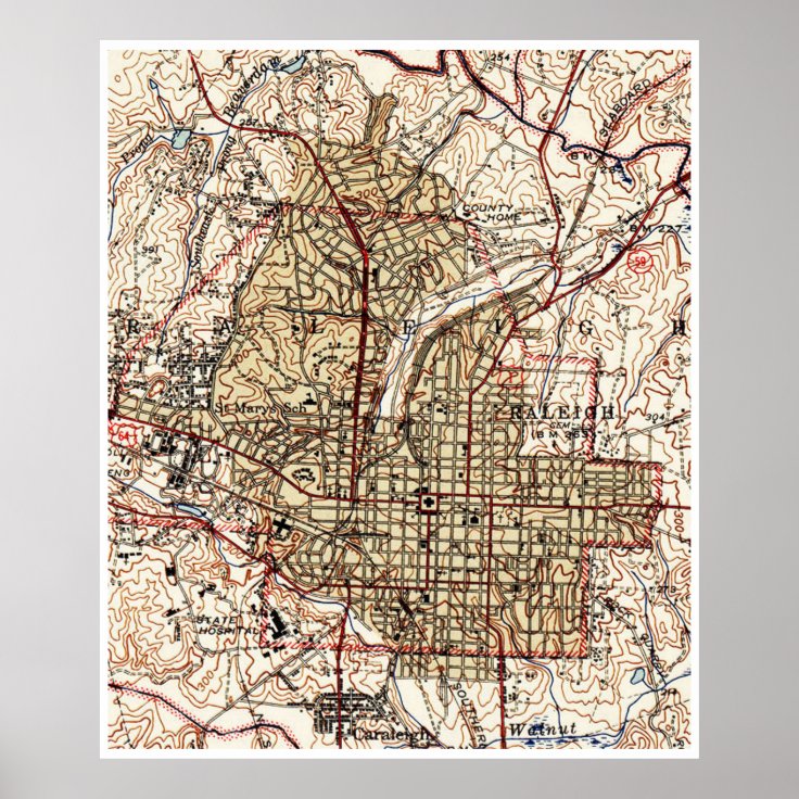 Vintage Map of Raleigh North Carolina (1940) Poster | Zazzle
