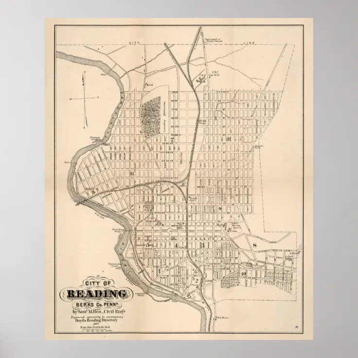 Vintage Map of Reading PA (1877) Poster | Zazzle