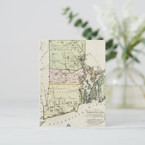 Vintage Map of Rhode Island (1797) Postcard | Zazzle