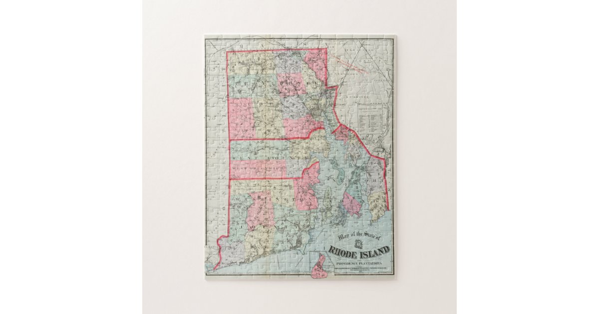 Vintage Map of Rhode Island (1887) Jigsaw Puzzle | Zazzle