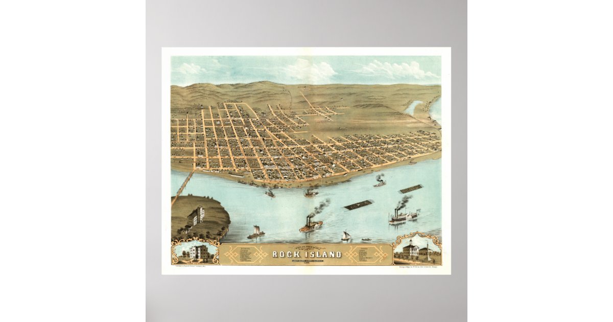 Vintage Map of Rock Island IL (1869) Poster | Zazzle