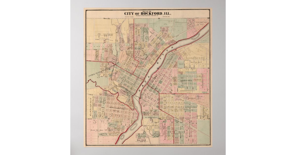 Vintage Map of Rockford IL (1886) Poster | Zazzle