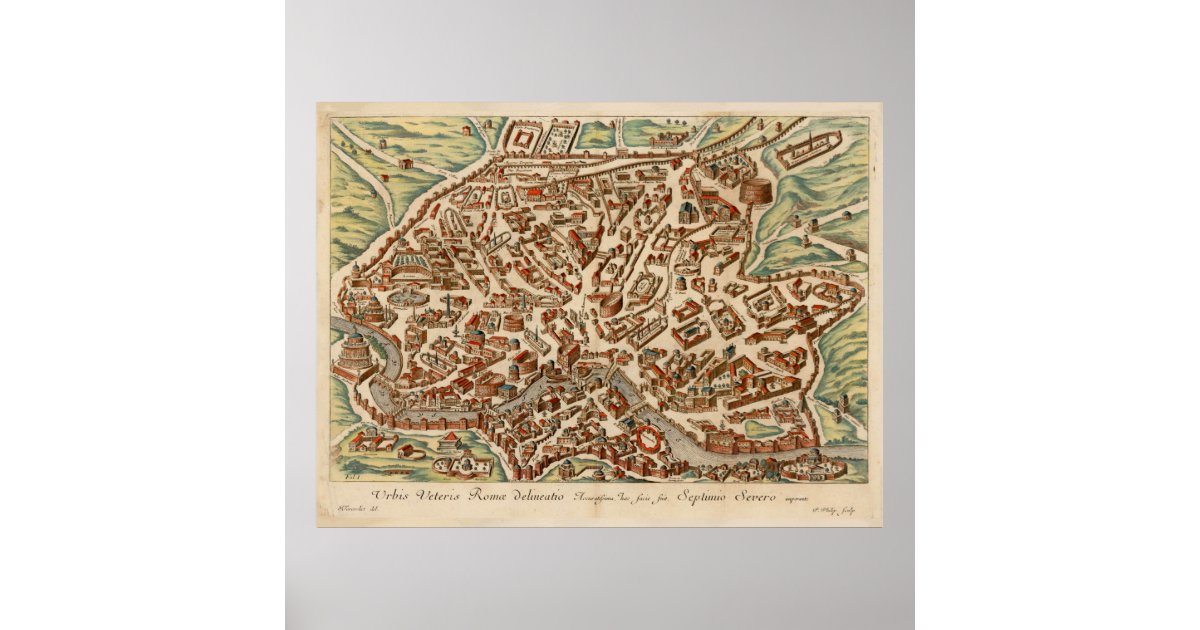 Vintage Map of Rome Italy (1660) Poster | Zazzle