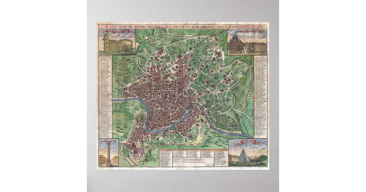 Vintage Map of Rome Italy (1721) Poster | Zazzle