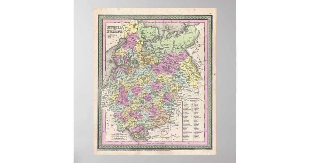 Vintage Map of Russia, 1853 Poster | Zazzle