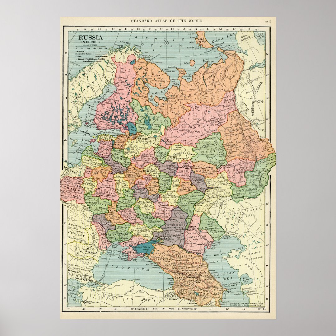 Vintage Map of Russia Poster | Zazzle