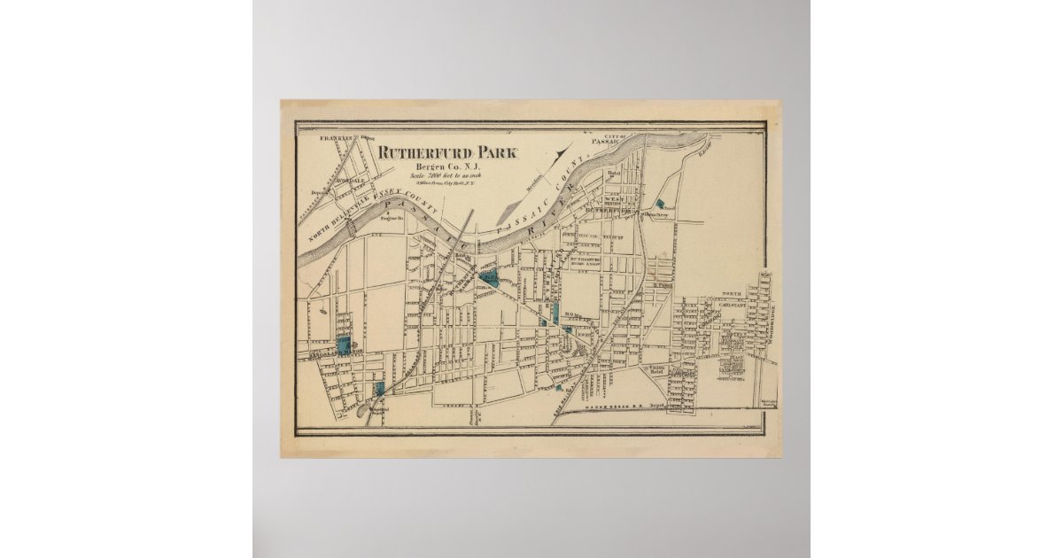 Vintage Map of Rutherford NJ (1872) Poster | Zazzle