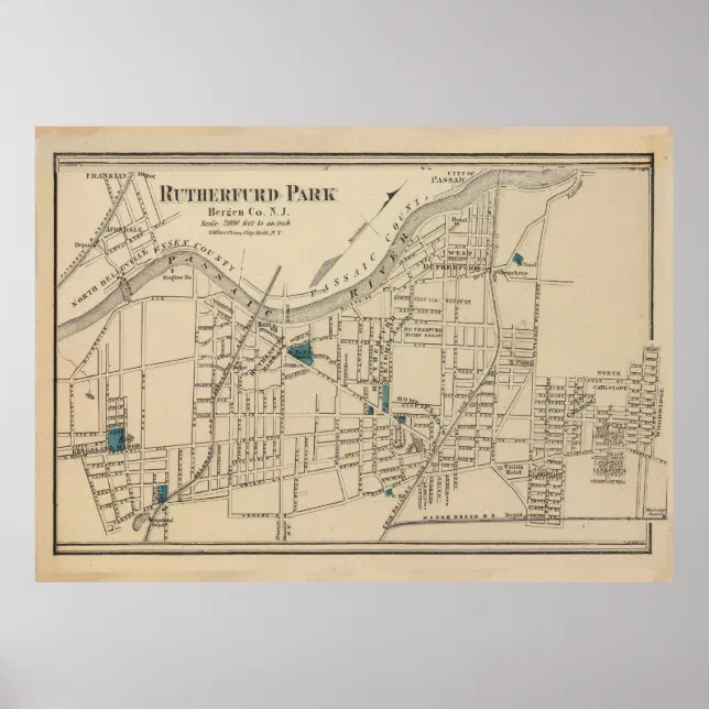 Vintage Map of Rutherford NJ (1872) Poster | Zazzle