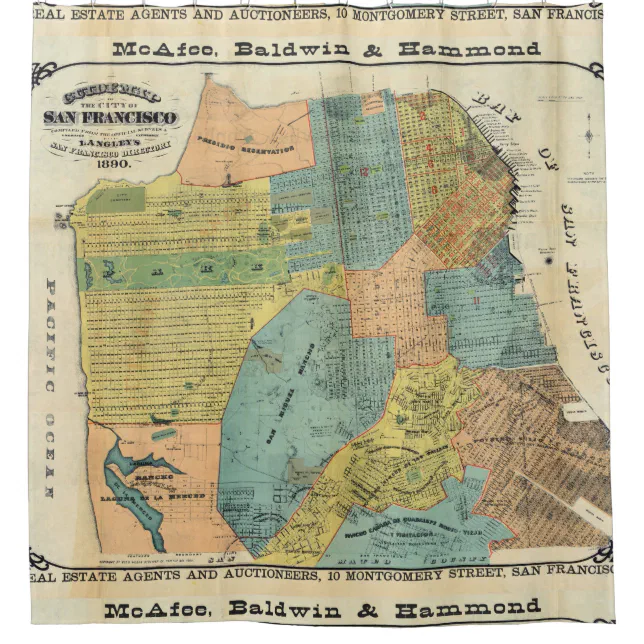 Vintage Map of San Francisco (1890) Shower Curtain | Zazzle