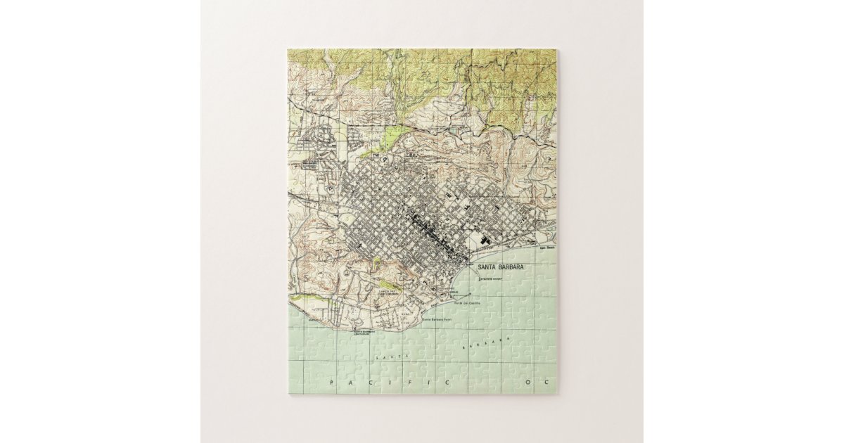 Vintage Map of Santa Barbara California (1944) Jigsaw Puzzle | Zazzle