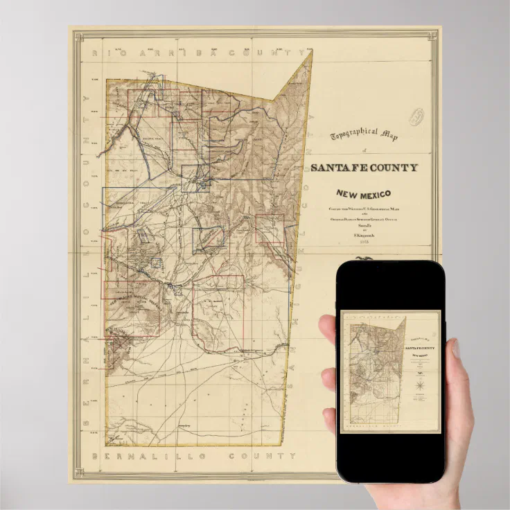 Vintage Map of Santa Fe County NM (1883) Poster | Zazzle