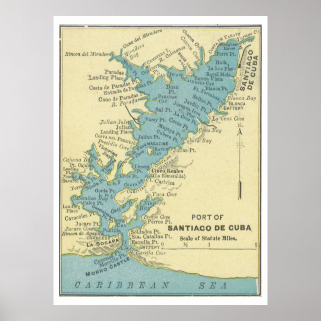 Vintage Map of Santiago de Cuba (1898) Poster | Zazzle