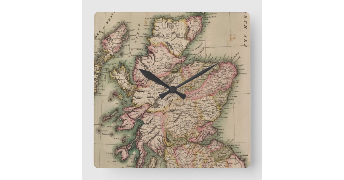 Vintage Map of Scotland (1814) Square Wall Clock | Zazzle