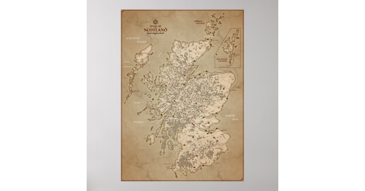 Vintage Map Of Scotland Poster | Zazzle