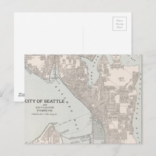 Vintage Map of Seattle Washington (1901) Postcard | Zazzle