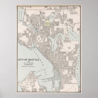 Vintage Map of Seattle Washington (1901) Poster | Zazzle