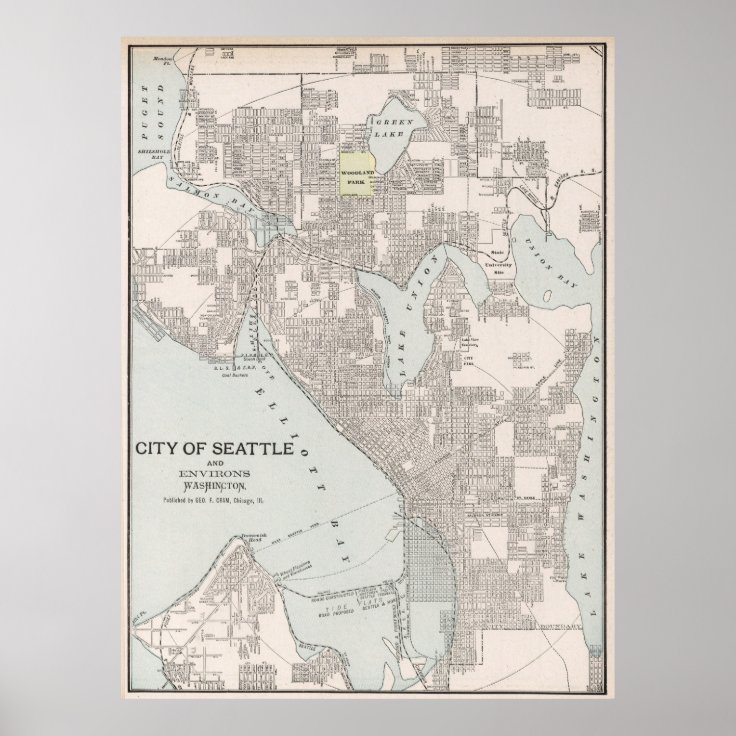 Vintage Map of Seattle Washington (1901) Poster | Zazzle