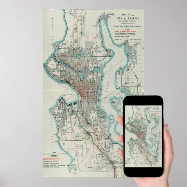 Vintage Map of Seattle Washington (1911) Poster | Zazzle