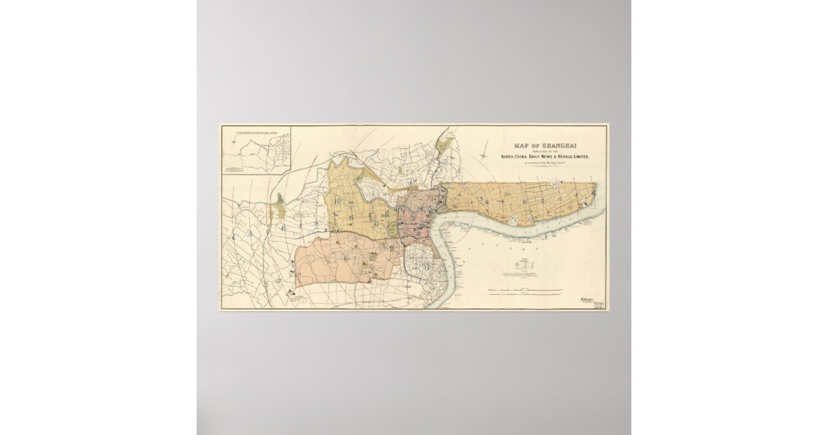 Vintage Map of Shanghai China (1918) Poster | Zazzle