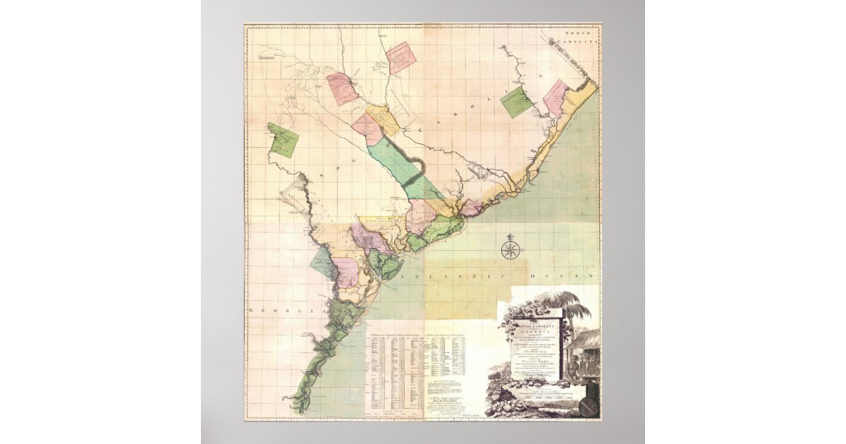 Vintage Map of South Carolina (1757) Poster | Zazzle