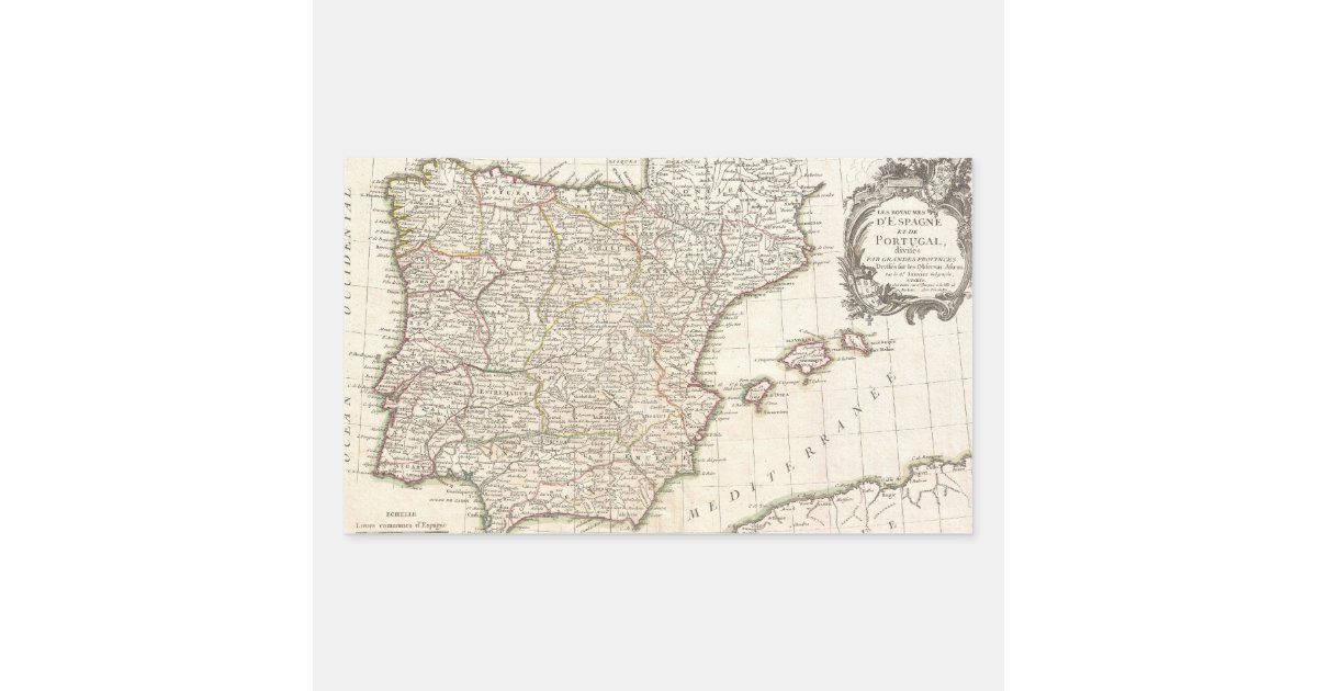 Vintage Map of Spain (1775) Rectangular Sticker | Zazzle