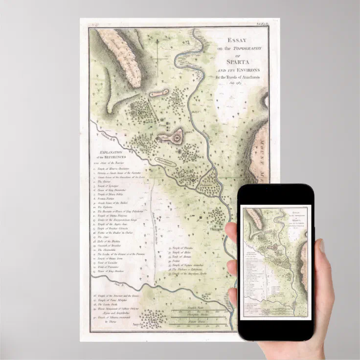 Vintage Map of Sparta Greece (1783) Poster | Zazzle