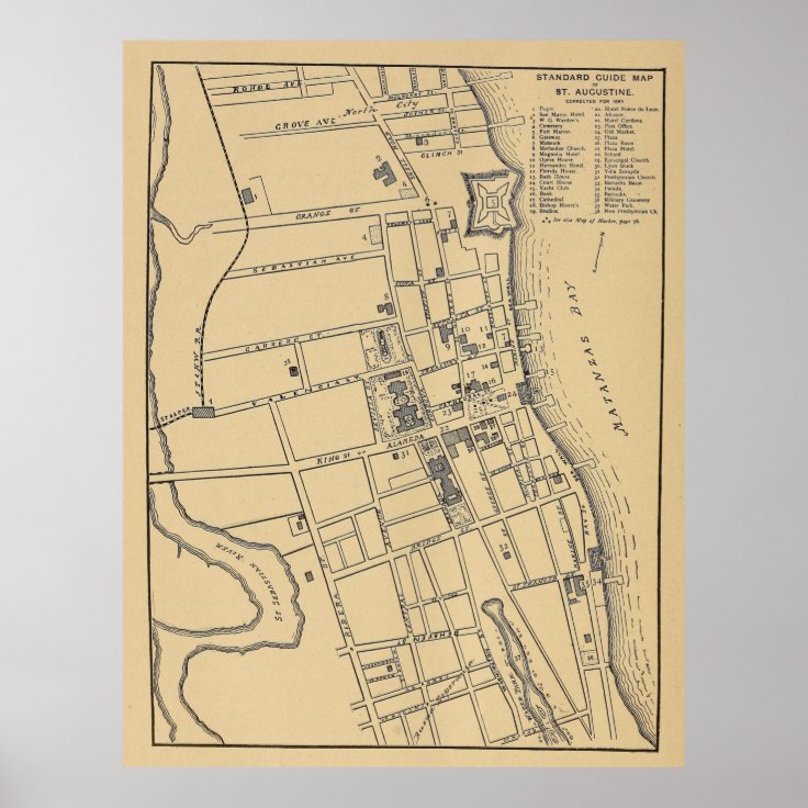 Vintage Map of St Augustine FL (1889) Poster | Zazzle