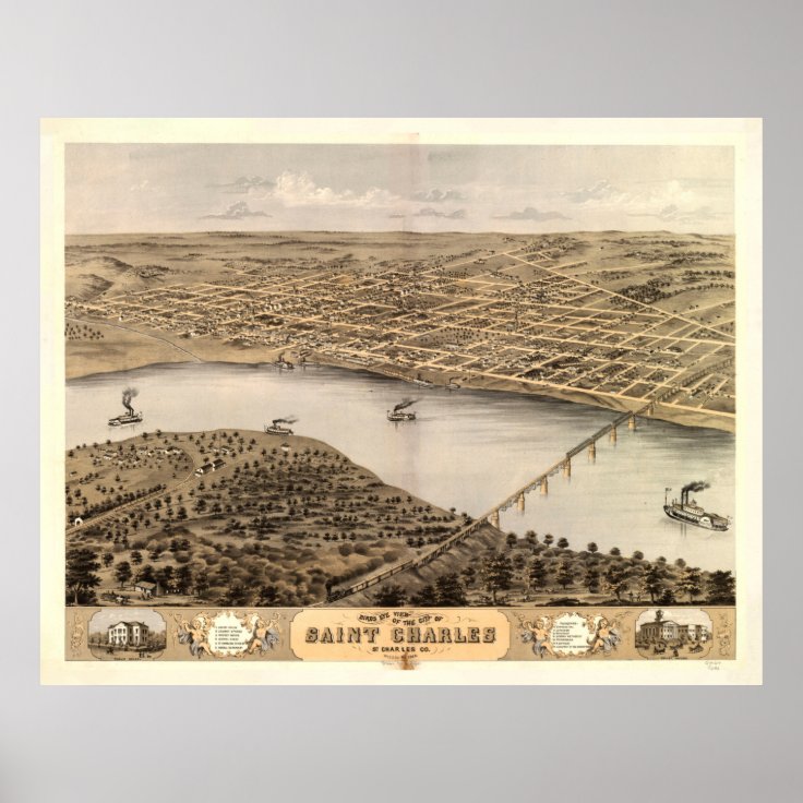 Vintage Map of St Charles MO (1869) Poster | Zazzle