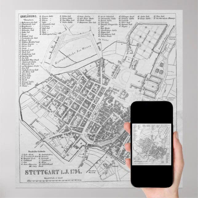 Vintage Map of Stuttgart Germany (1794) Poster | Zazzle