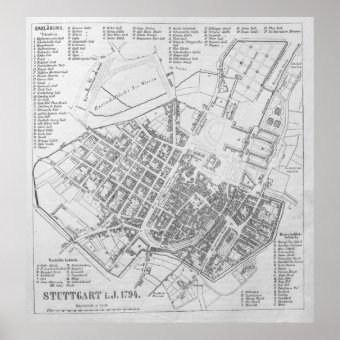 Vintage Map of Stuttgart Germany (1794) Poster | Zazzle