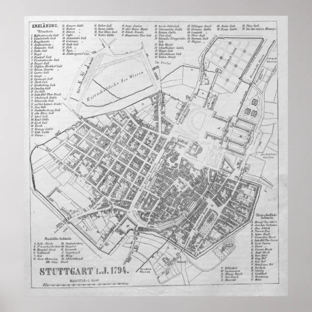 Vintage Map of Stuttgart Germany (1794) Poster | Zazzle