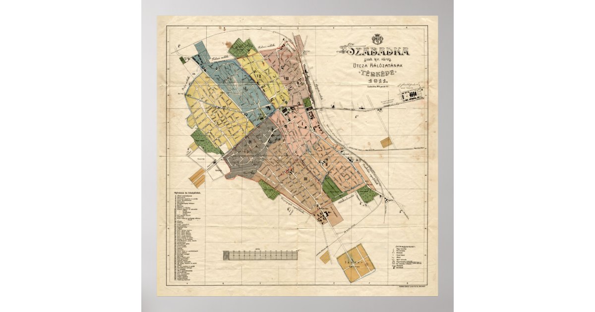 Vintage Map of Subotica Serbia (1911) Poster | Zazzle