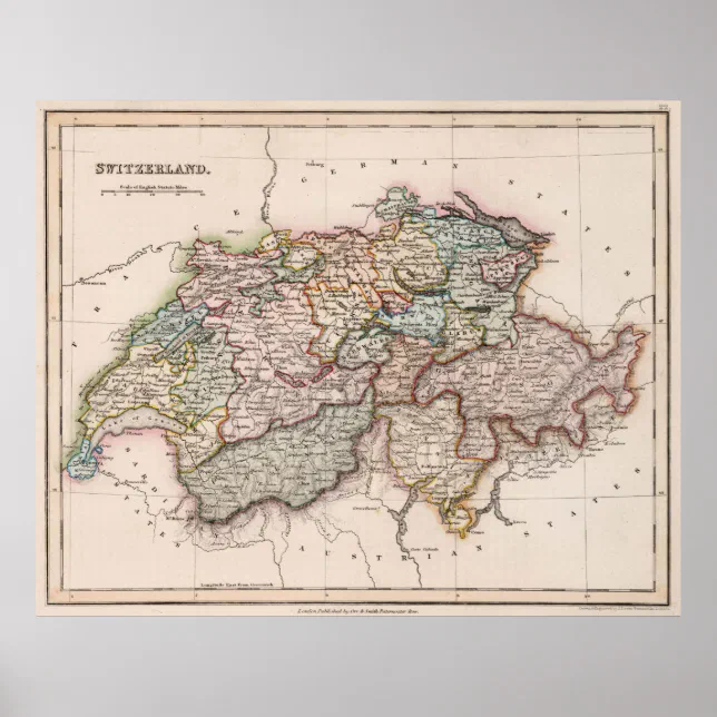 Vintage Map of Switzerland (1832) Poster | Zazzle