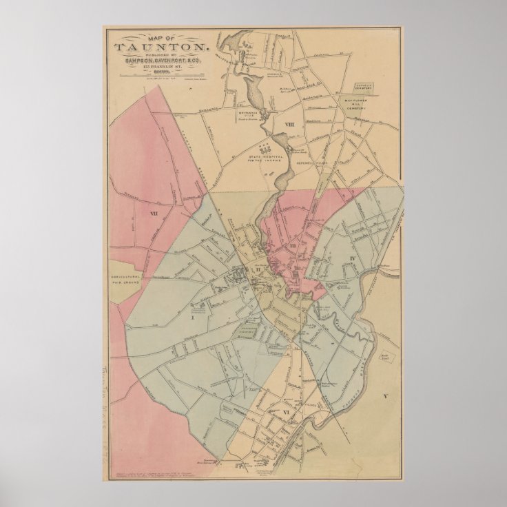 Vintage Map of Taunton MA (1876) Poster | Zazzle