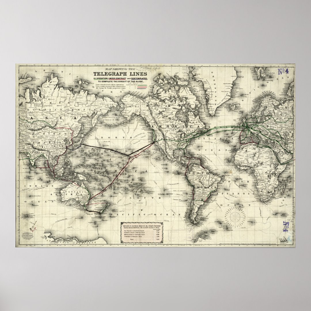 Vintage Map of Telegraph Lines Poster | Zazzle