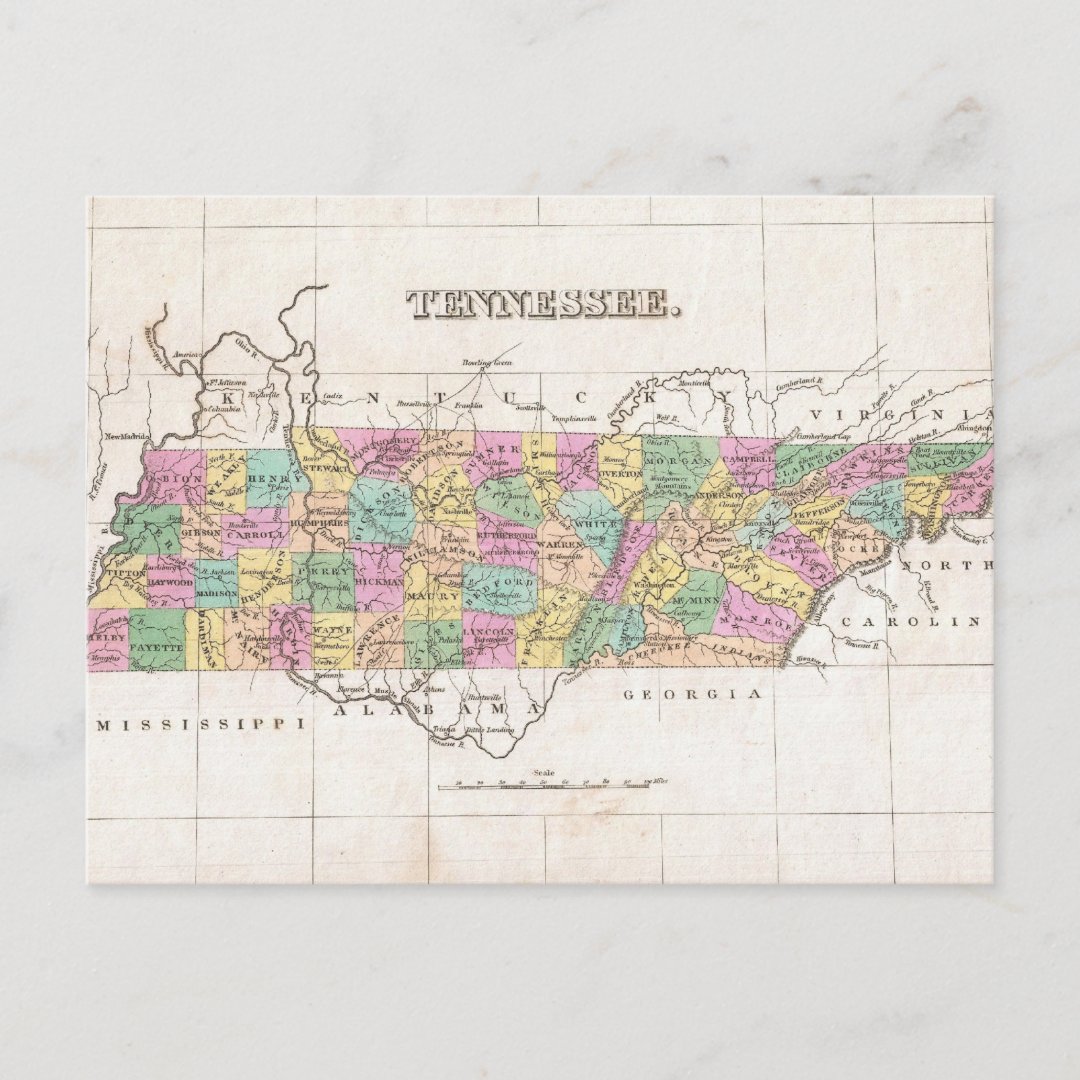 Vintage Map of Tennessee (1827) Postcard | Zazzle