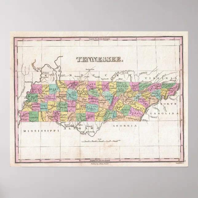 Vintage Map of Tennessee (1827) Poster | Zazzle