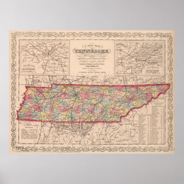 Vintage Map of Tennessee (1859) Poster | Zazzle