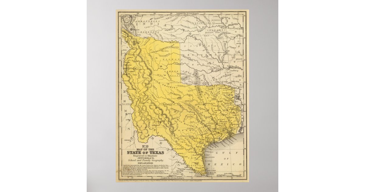Vintage Map of Texas (1847) Poster | Zazzle