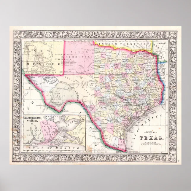 Vintage Map of Texas, 1864 Poster | Zazzle