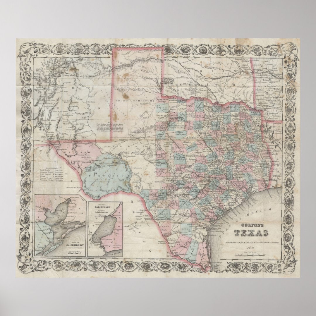 Vintage Map of Texas (1870) Poster | Zazzle