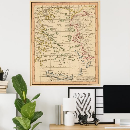 Vintage Map of The Aegean Sea (1835) Poster | Zazzle