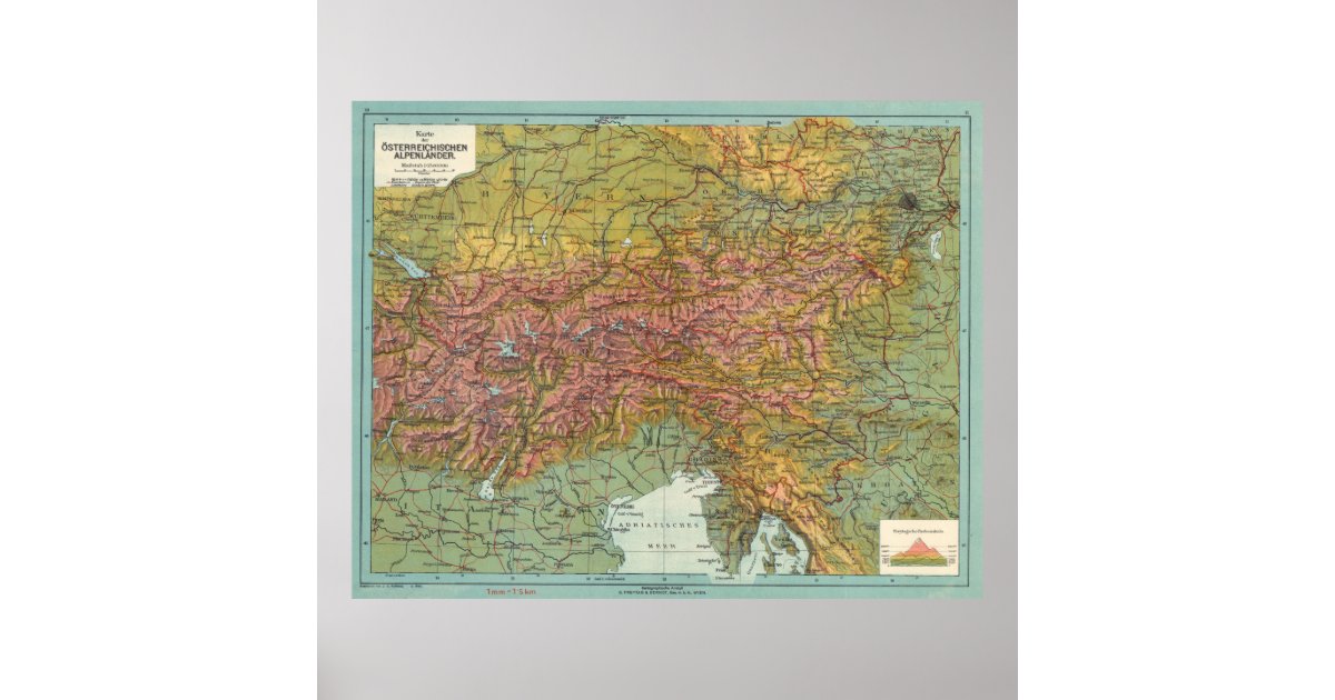 Vintage Map of The Austrian Alps (1916) Poster | Zazzle