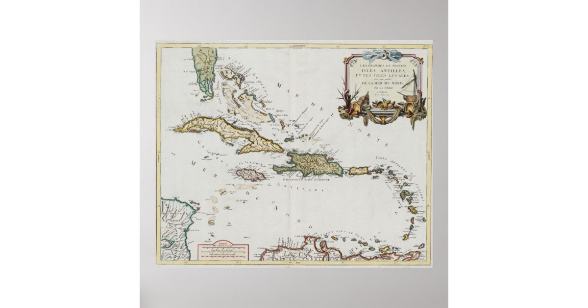 Vintage Map of The Caribbean (1779) Poster | Zazzle