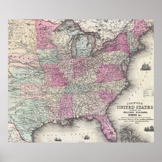 Vintage Map of The Eastern United States (1862) Poster | Zazzle.com