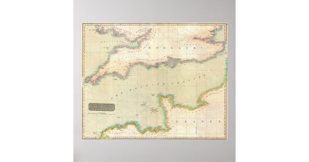 Vintage Map of The English Channel (1814) Poster | Zazzle
