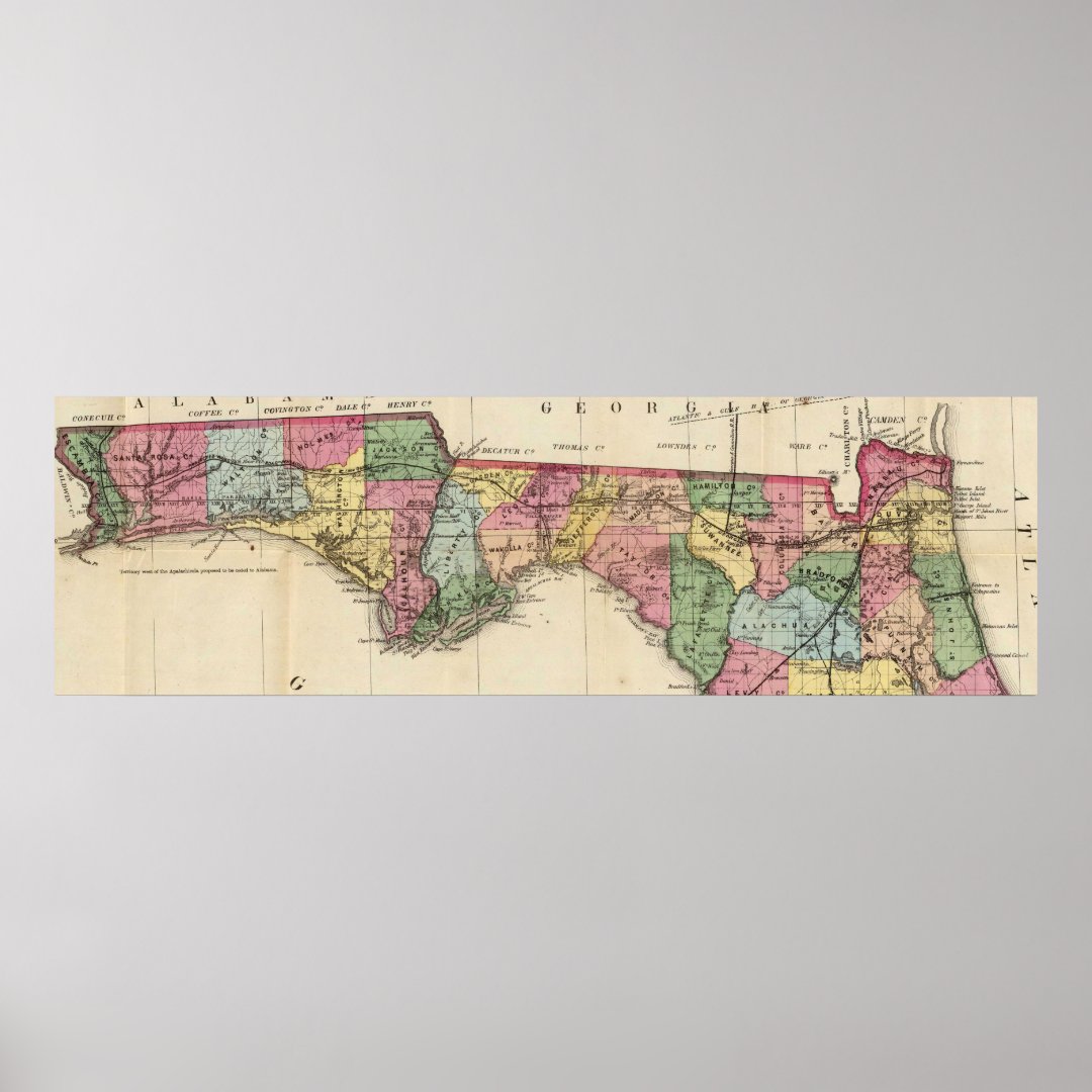 Vintage Map of The Florida Panhandle (1870) Poster | Zazzle