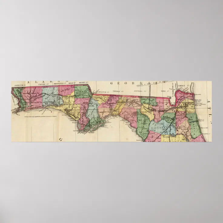 Vintage Map of The Florida Panhandle (1870) Poster | Zazzle